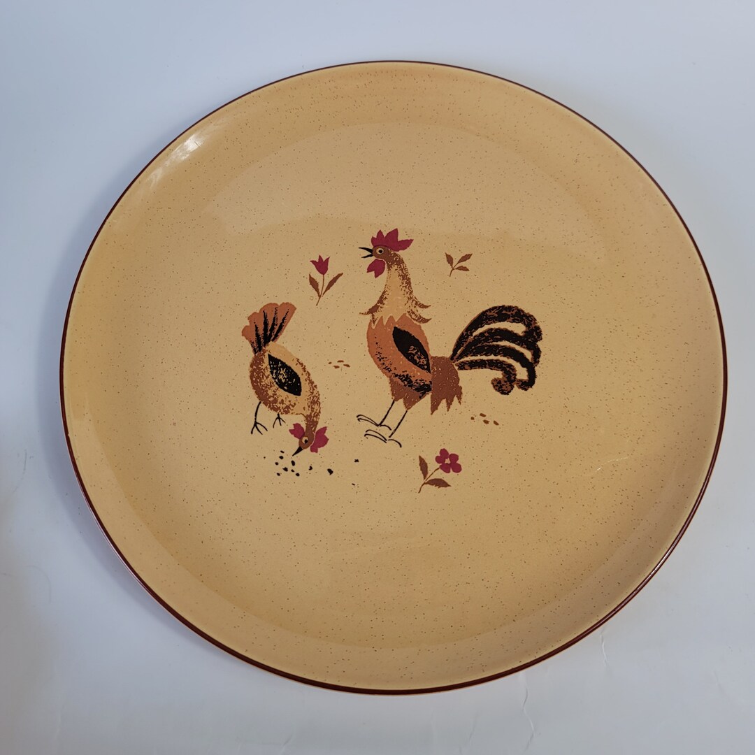 Harmony House Honey Hen Round Serving Platter Tan Body With Roosters ...