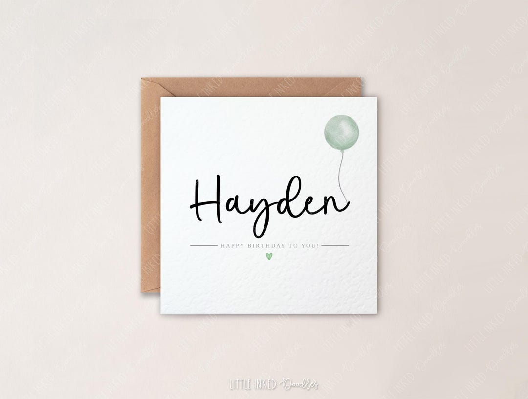 Personalised Happy Birthday Card: Script Font Name & Balloon Design ...