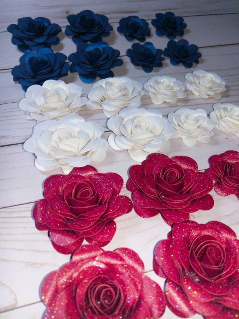 Red White Blue Small Paper Flowers Rosettes Paper Roses | Etsy