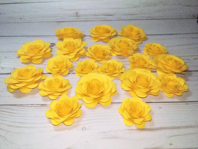 Yellow Rolled Small Paper Flowers for Centerpieces, Party Decorations ...