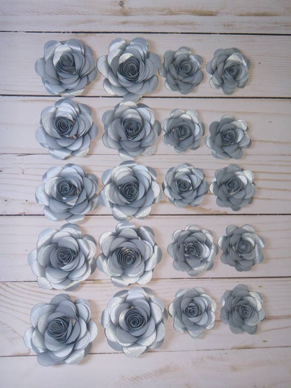 Metallic Silver Small Paper Flowers Rosettes Paper Roses - Etsy