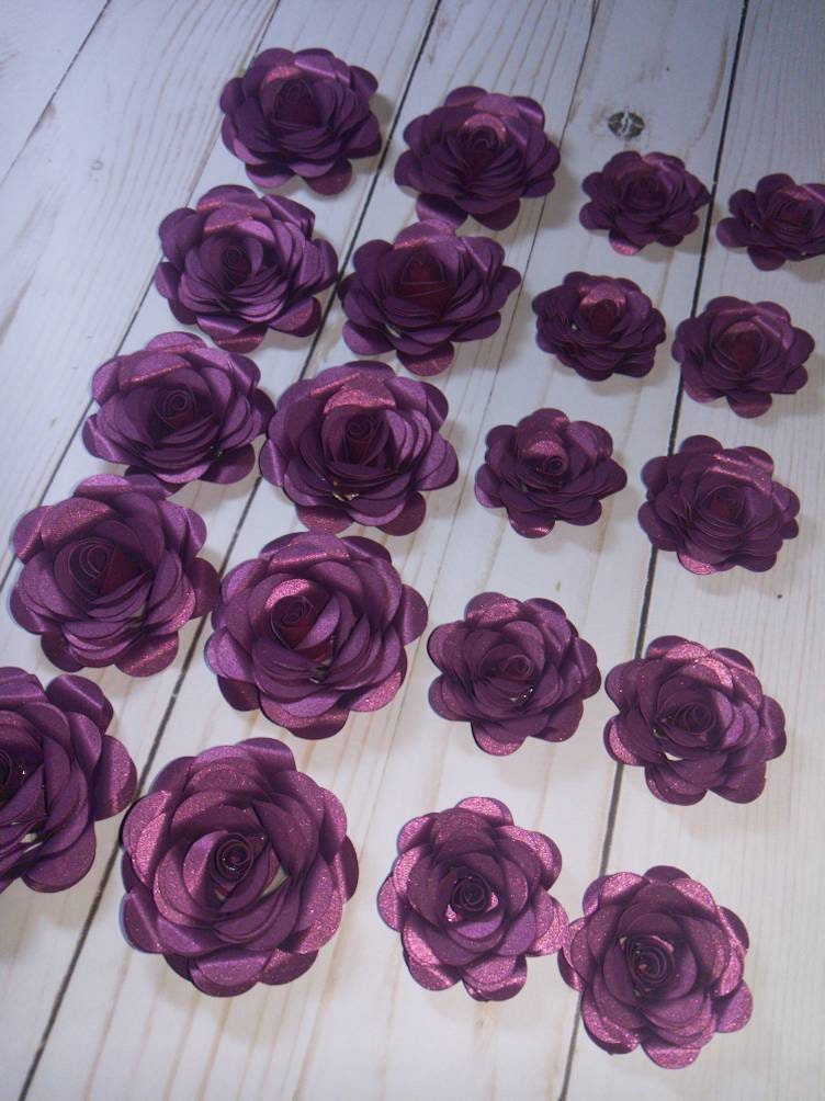 Rolled Small Paper Flowers / Metallic Plum/ Purple / - Etsy