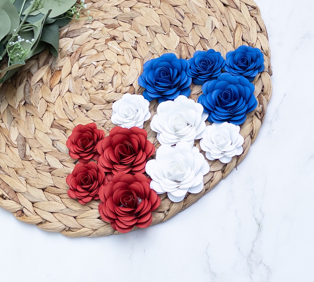 Red White Blue Small Paper Flowers, Rosettes, Paper Roses, Wedding ...