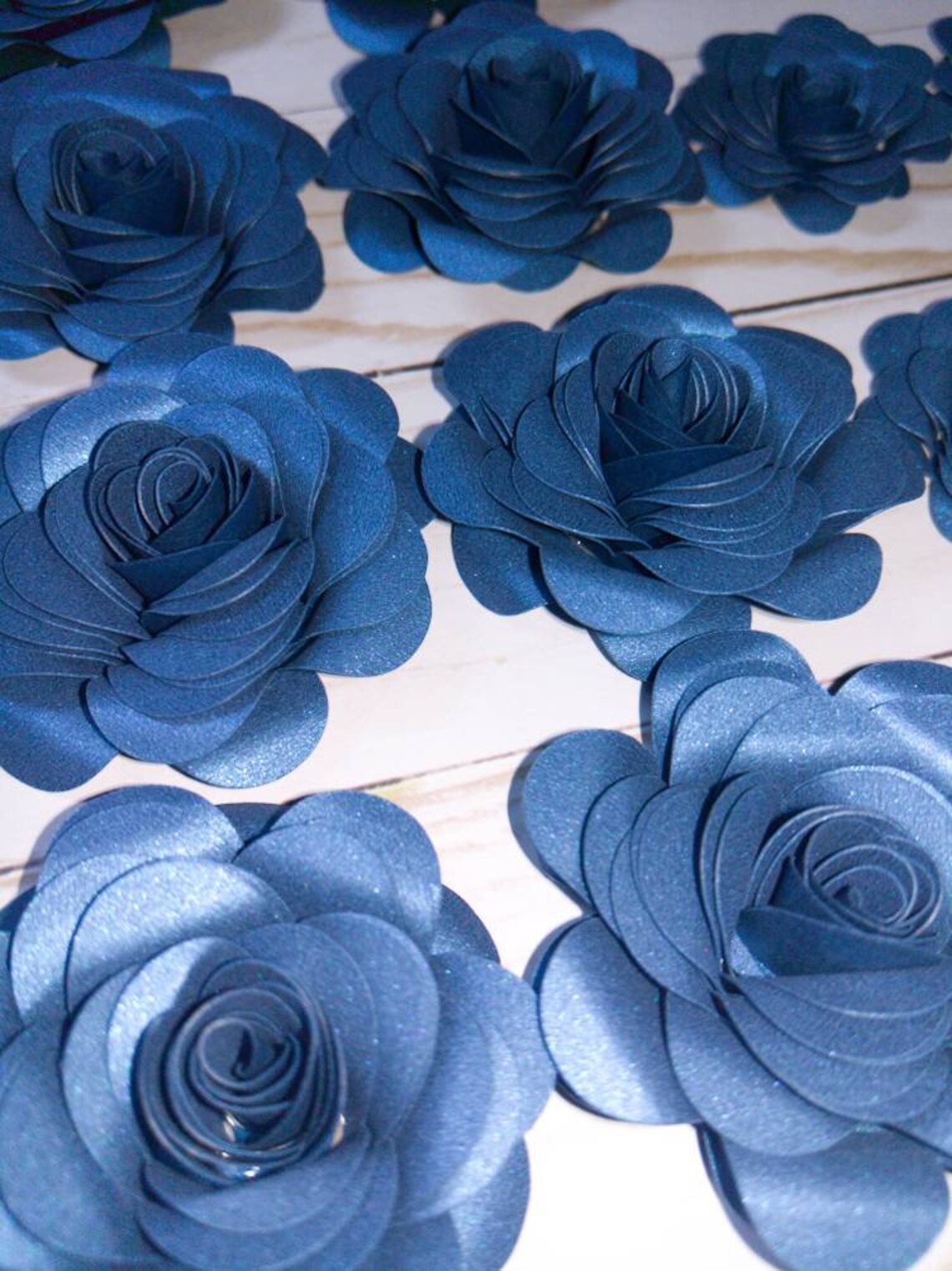 Metallic Blue Navy Small Paper Flowers Rosettes Paper Roses | Etsy