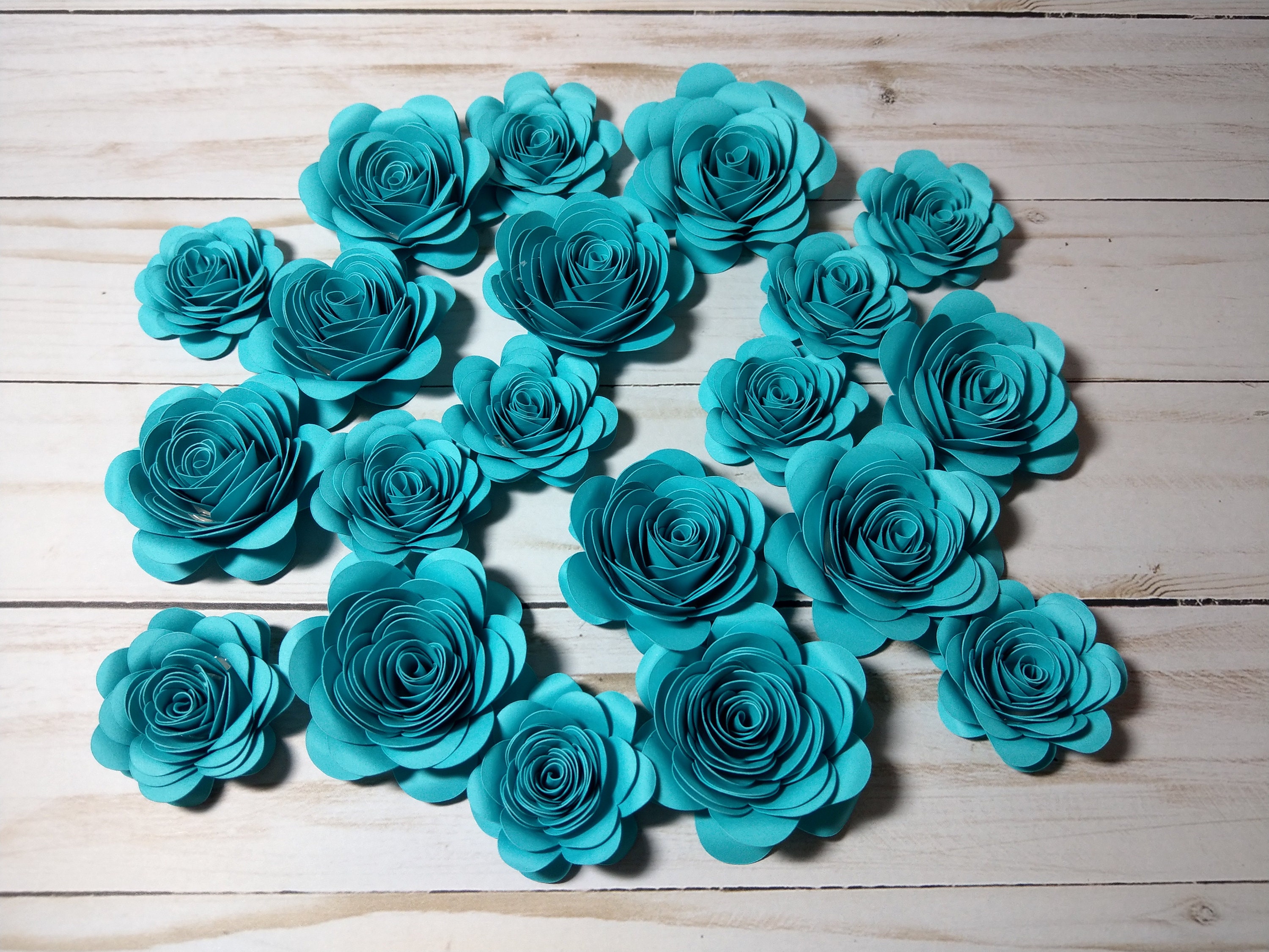 Teal Rolled Small Paper Flowers for Centerpieces Party - Etsy