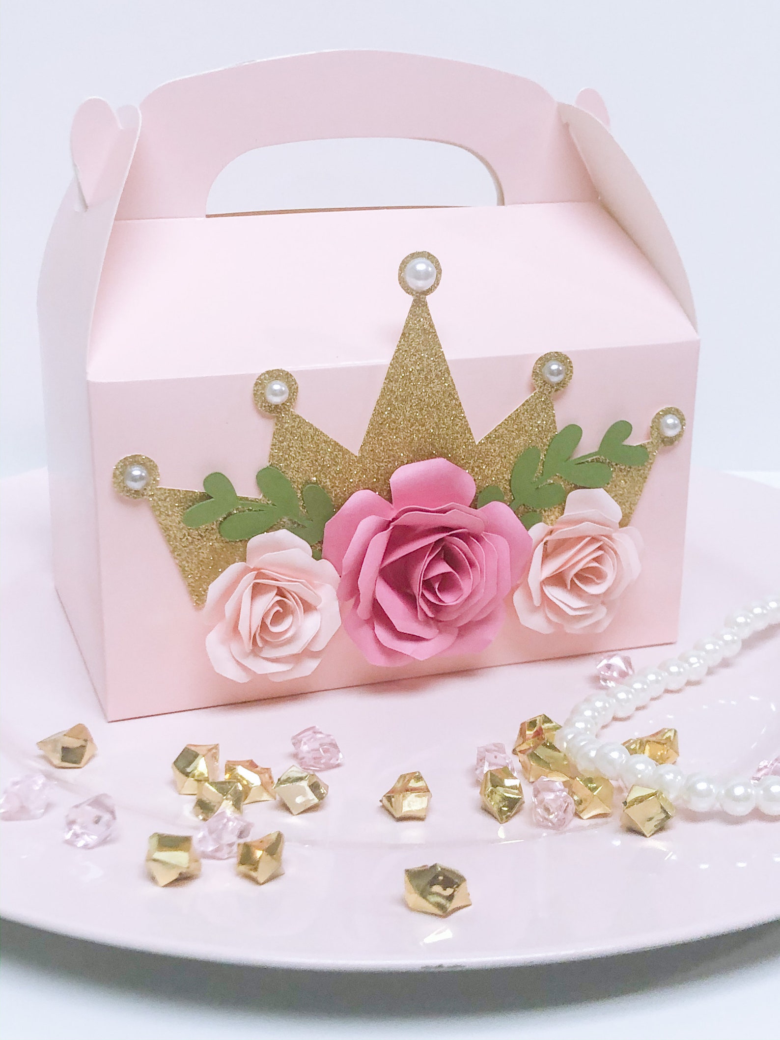 Princess Party Favor Boxes, Pink and Gold First Birthday, Princess Baby ...