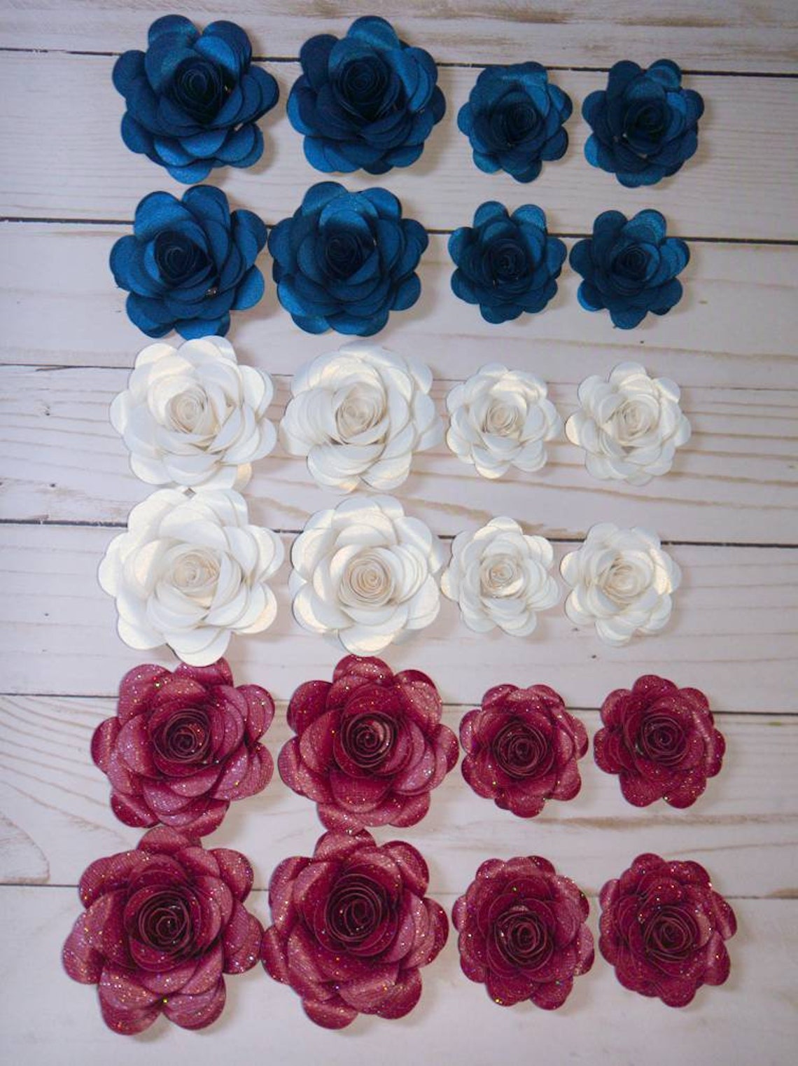 Red White Blue Small Paper Flowers Rosettes Paper Roses | Etsy