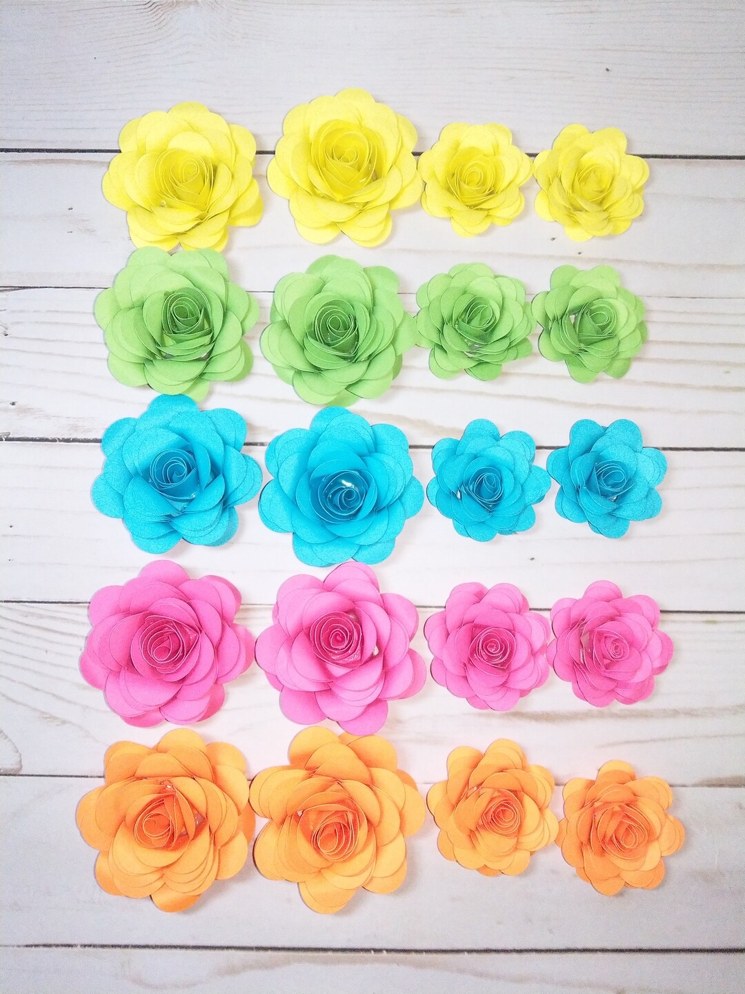 Neon Colors Small Paper Flowers, Rosettes, Paper Roses, Wedding Flowers ...