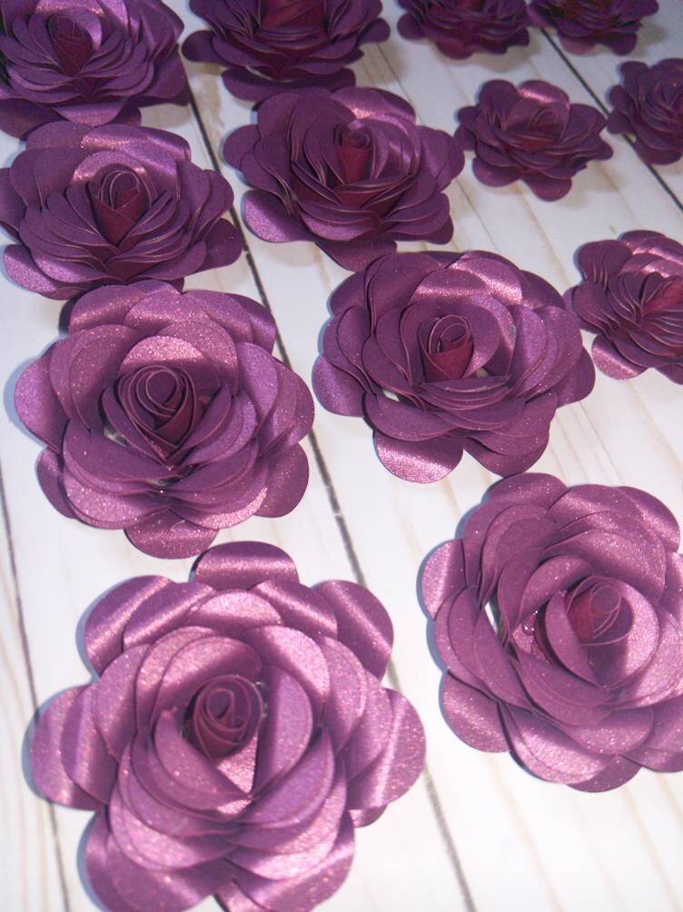 Rolled Small Paper Flowers / Metallic Plum/ Purple / - Etsy
