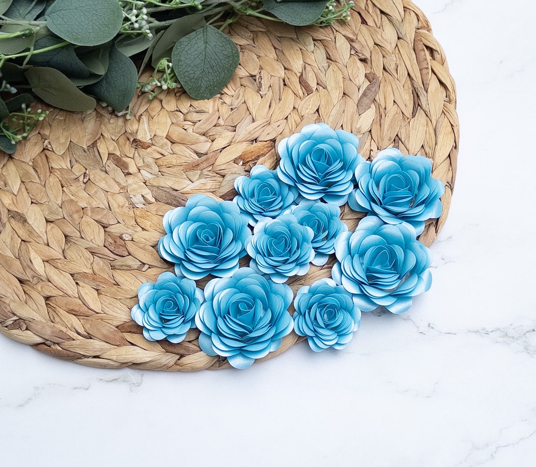 Metallic Light Blue Small Paper Flowers, Rosettes, Paper Roses, Wedding ...