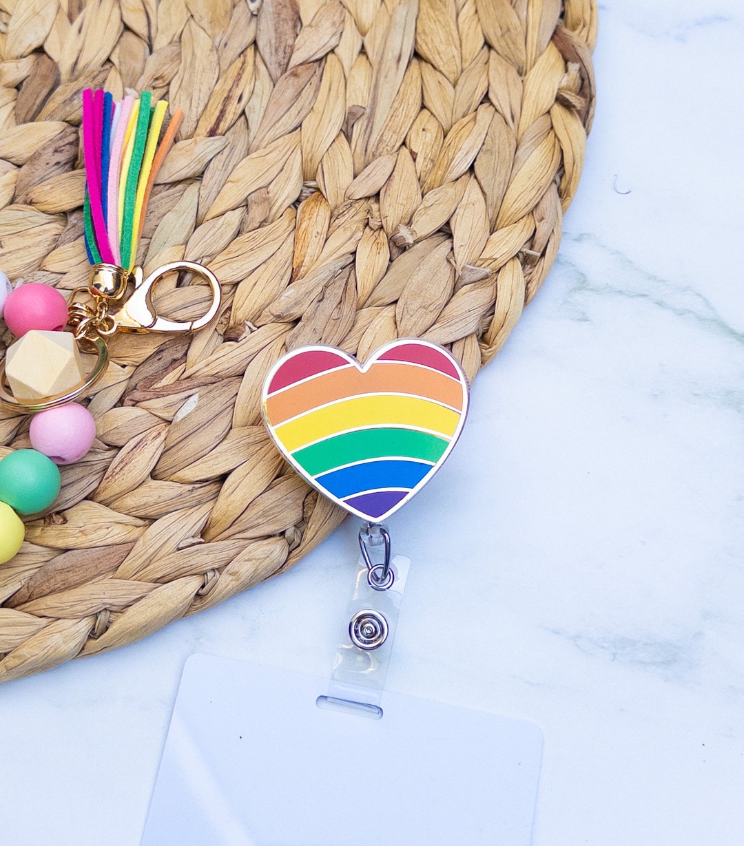 Rainbow Heart Badge Reel, Pride ID Holder, Teacher Nurse Gift - Etsy