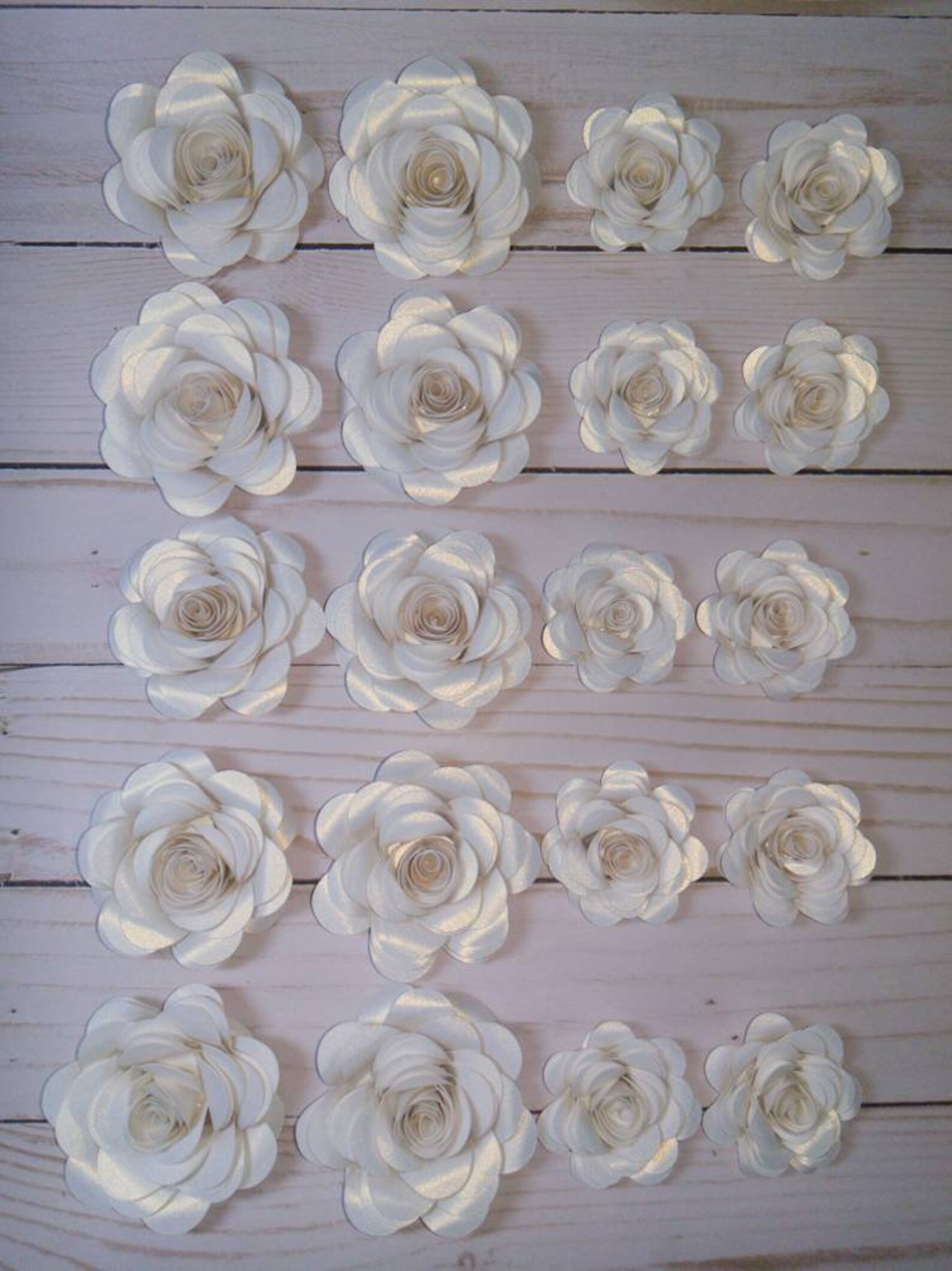 Metallic/pearl White Rolled Small Paper Flowers, Rosettes, Paper Roses ...
