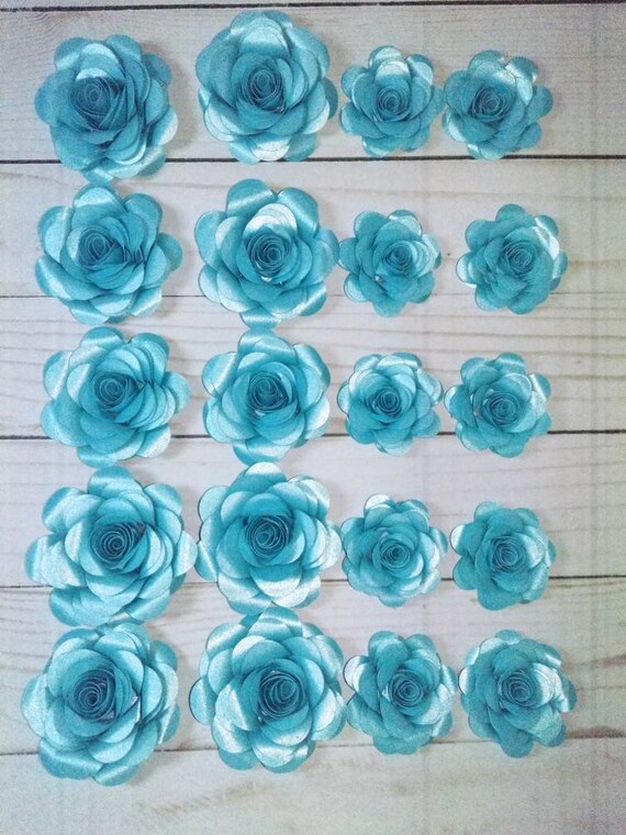 Metallic Light Blue Small Paper Flowers Rosettes Paper | Etsy