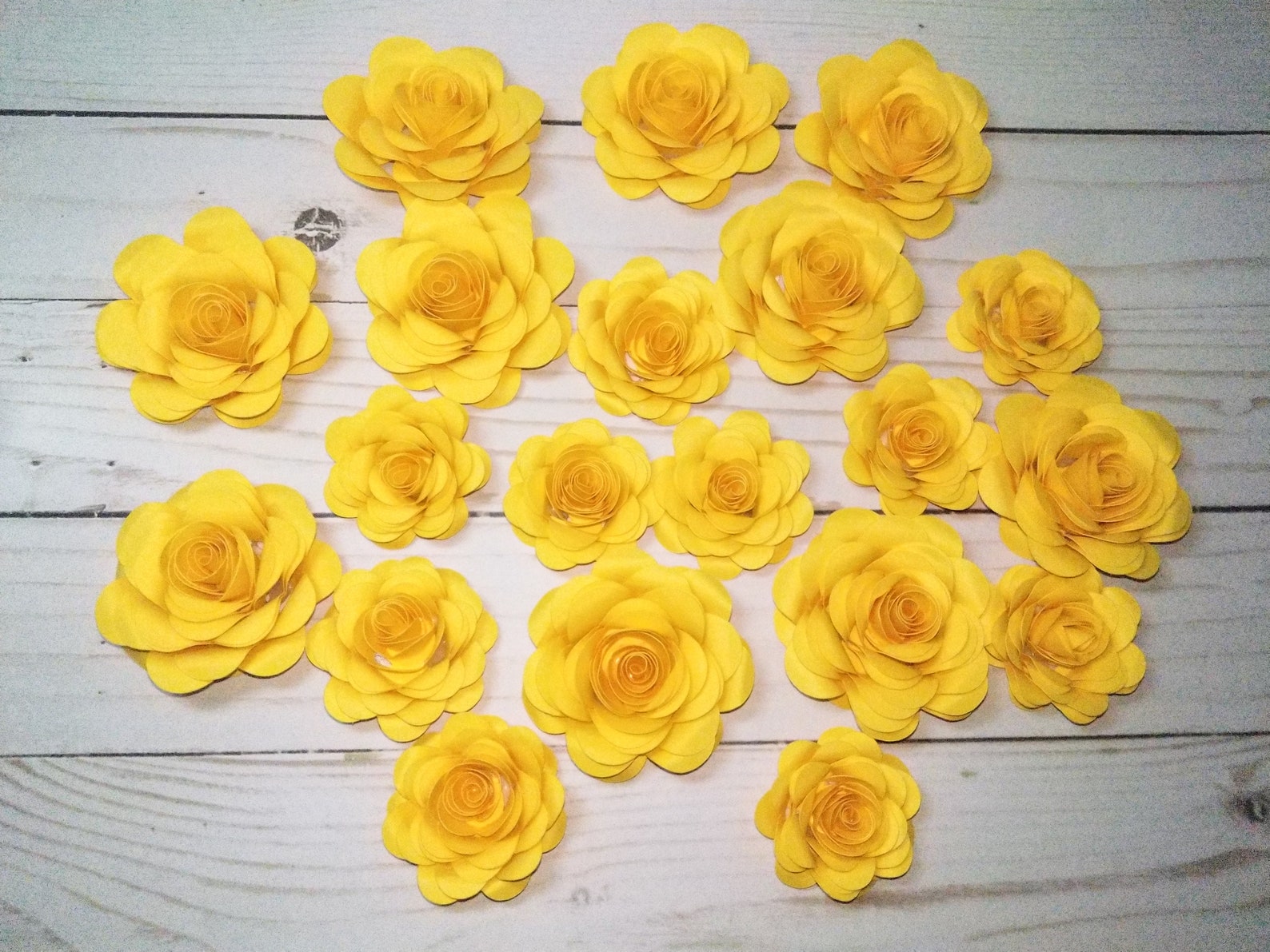 Yellow Rolled Small Paper Flowers for Centerpieces 20 | Etsy