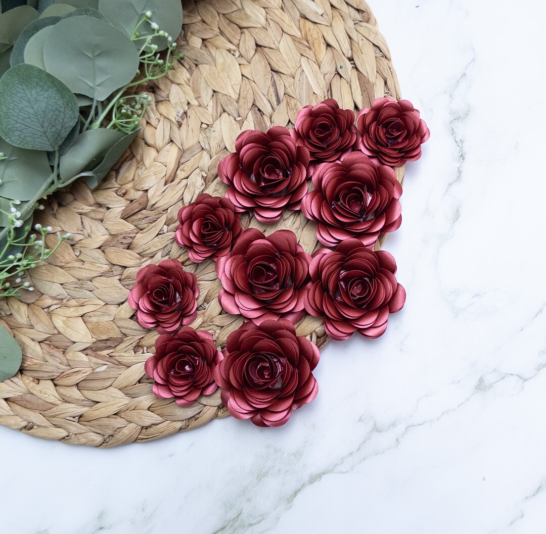 Brick, Burnt Red Metallic Small Paper Flowers, Rosettes, Paper Roses ...