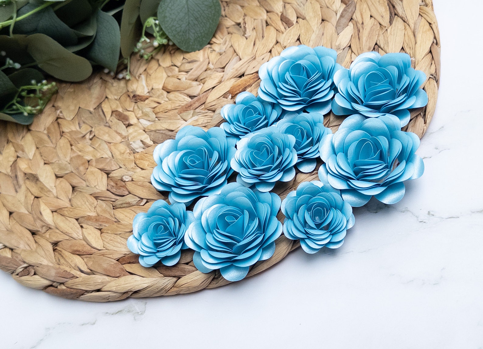 Metallic Light Blue Paper Flower Rosettes, Wedding Decor, Set of 10 - Etsy