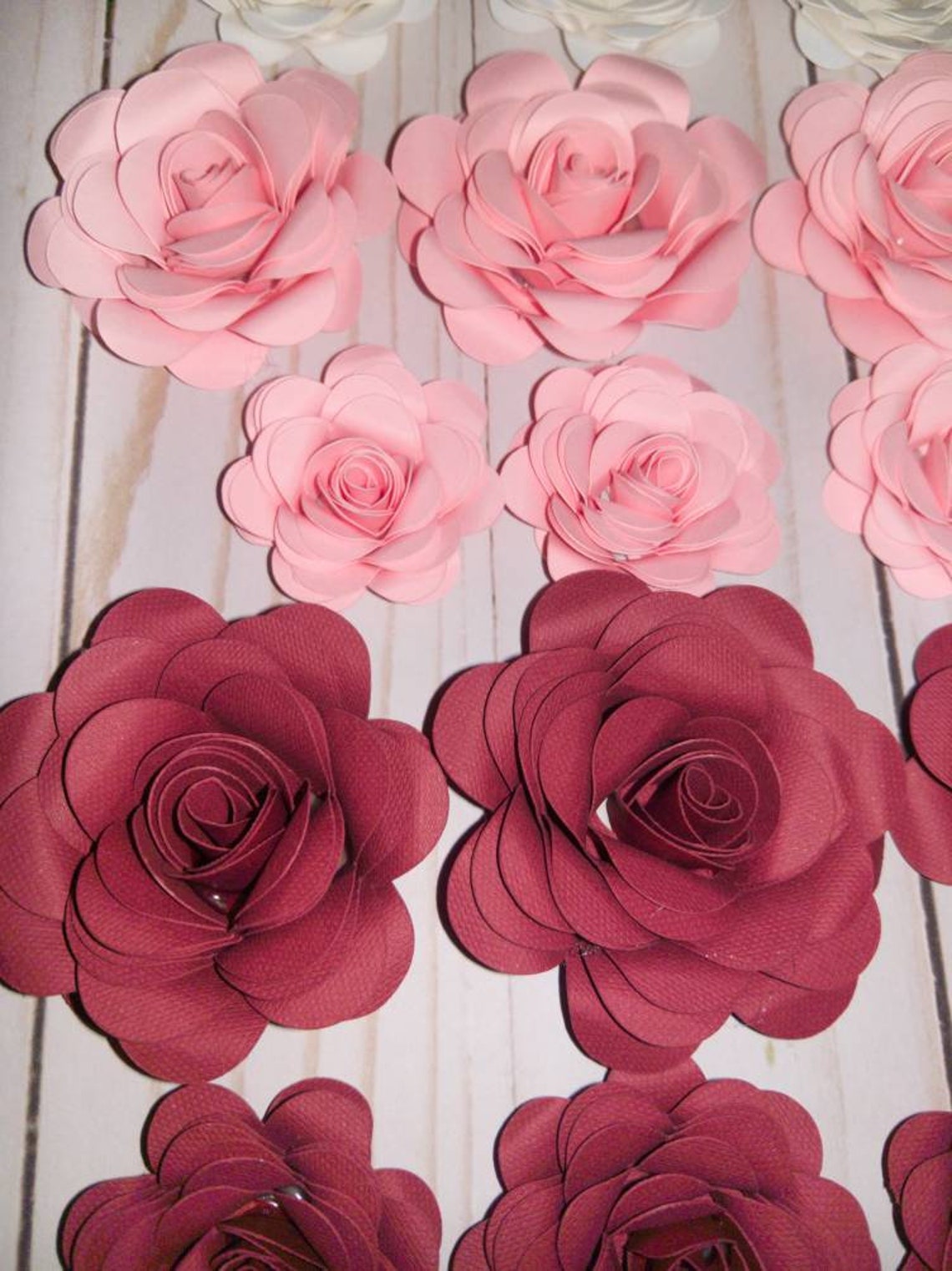 White Pink Burgundy Small Paper Flowers Rosettes Paper - Etsy