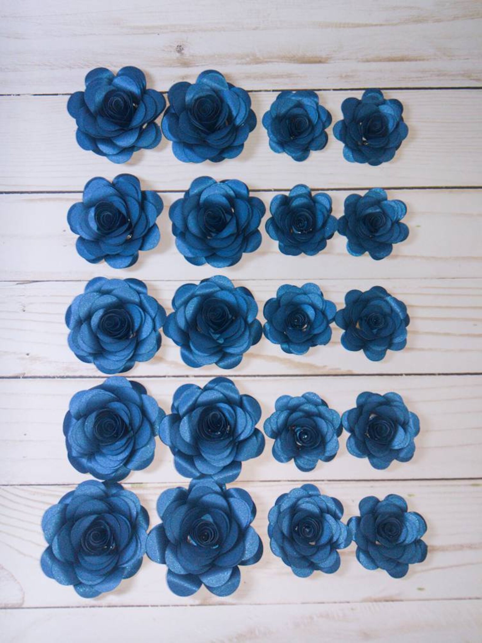 Metallic Blue Navy Small Paper Flowers Rosettes Paper Roses | Etsy