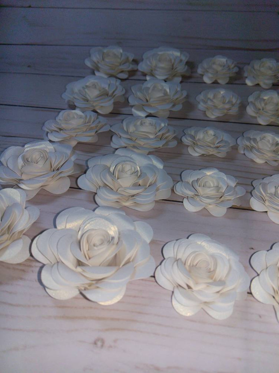 Metallic/pearl White Rolled Small Paper Flowers Rosettes - Etsy