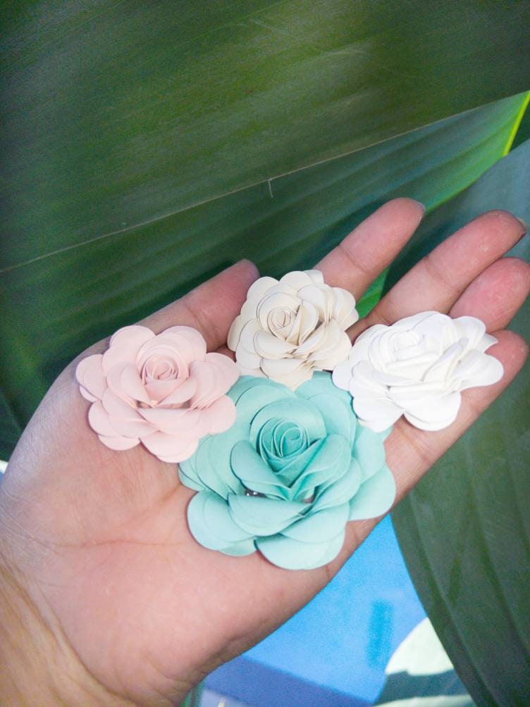 Metallic Blue Navy Small Paper Flowers Rosettes Paper Roses | Etsy