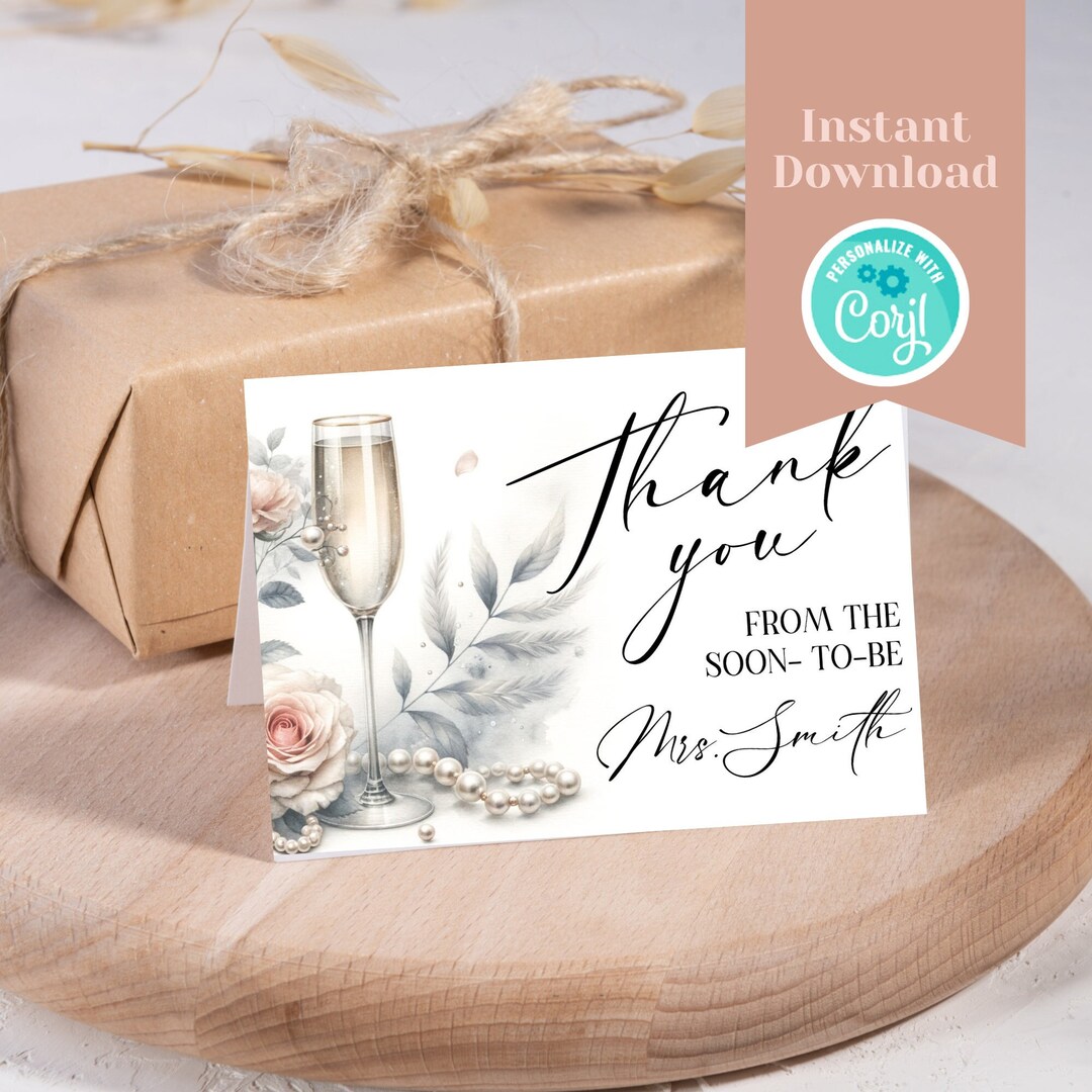 Pearls and Prosecco Bridal Shower Thank You Card, Floral Victorian Tea ...