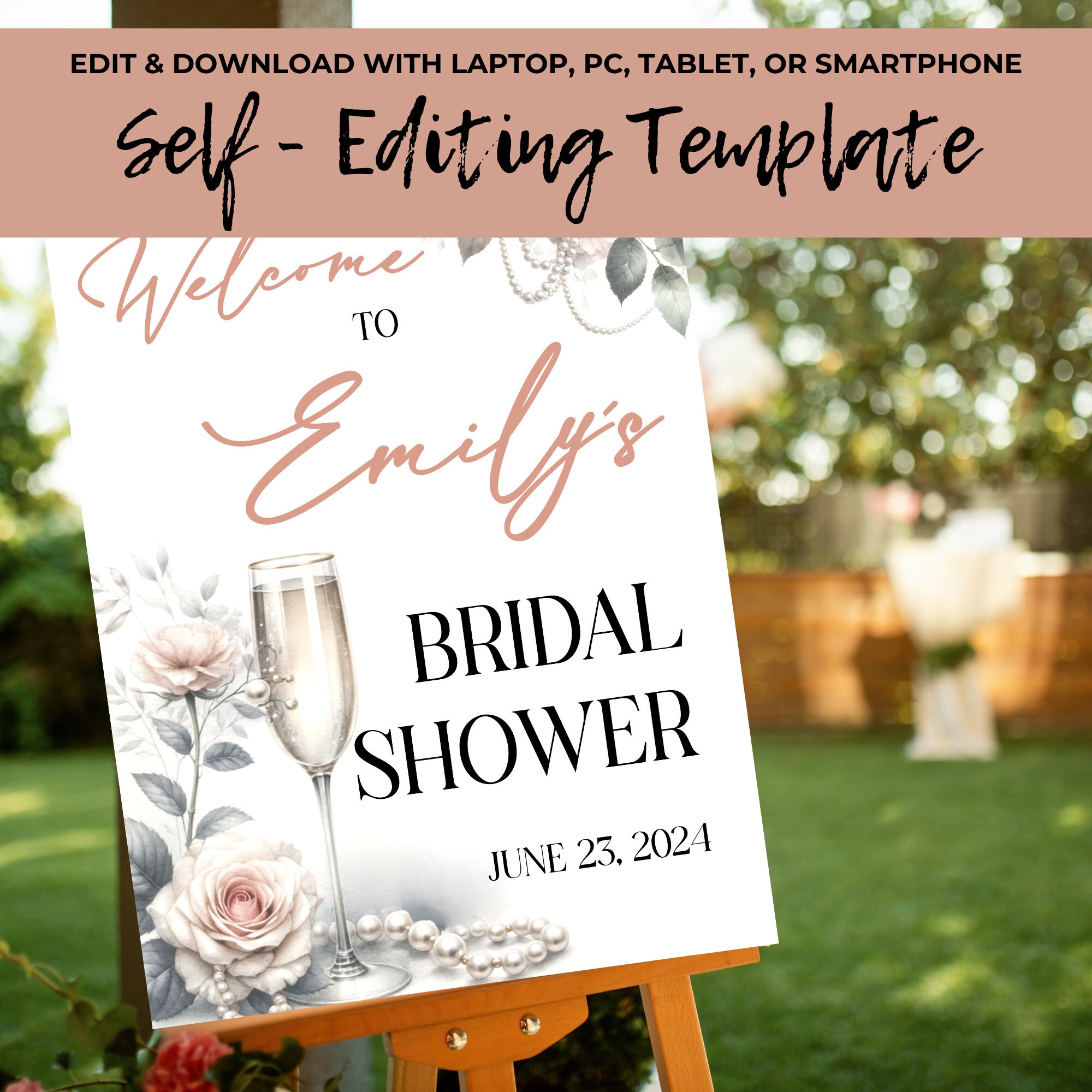Pearls and Prosecco Bridal Shower Welcome Sign, Floral Victorian Tea ...