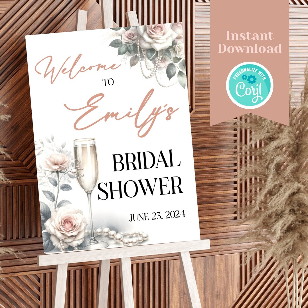 Pearls and Prosecco Bridal Shower Welcome Sign, Floral Victorian Tea ...