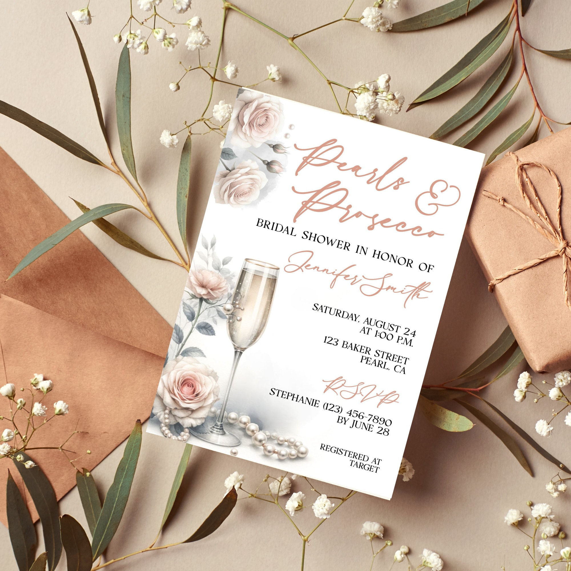 Pearls and Prosecco Bridal Shower Invite, Floral Victorian Tea, Pjs ...
