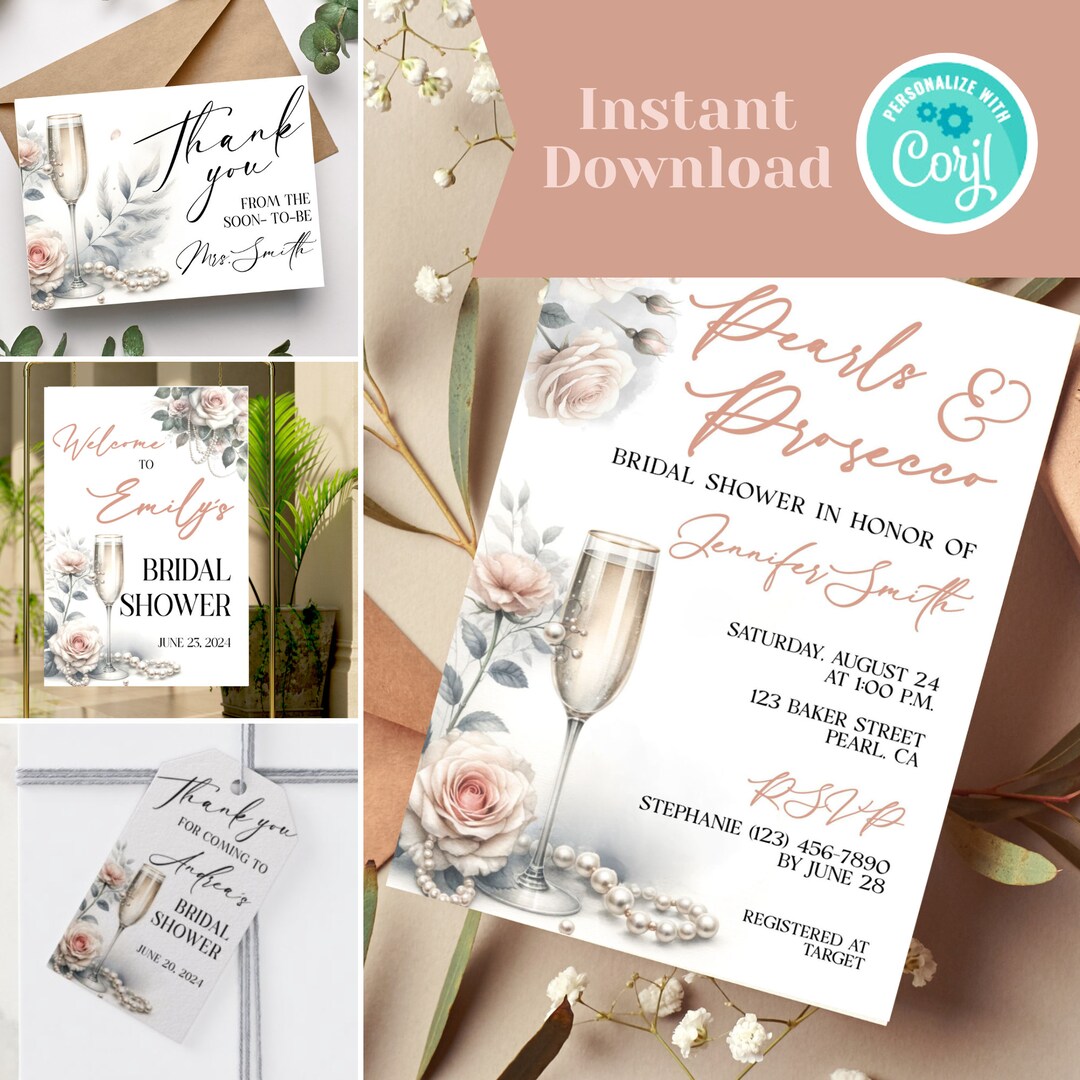 Bundle Pearls and Prosecco Bridal Shower Includes Customizable ...