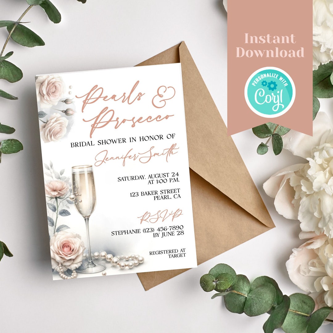 Pearls and Prosecco Bridal Shower Invite, Floral Victorian Tea, Pjs ...