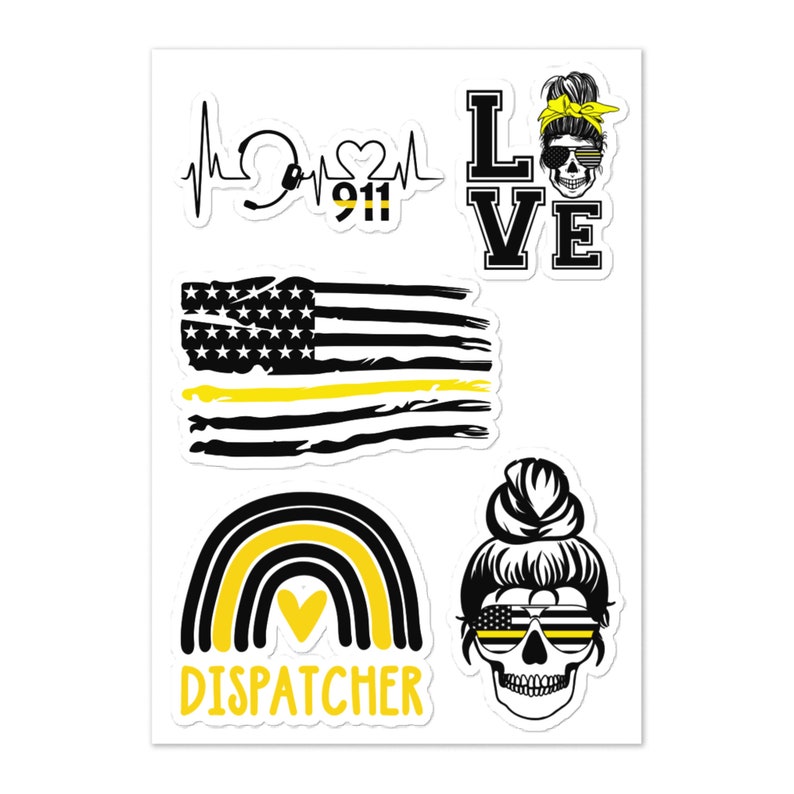 911 Dispatcher Sticker Sheet 5 Stickers Thin Gold Line Flag, Skull ...