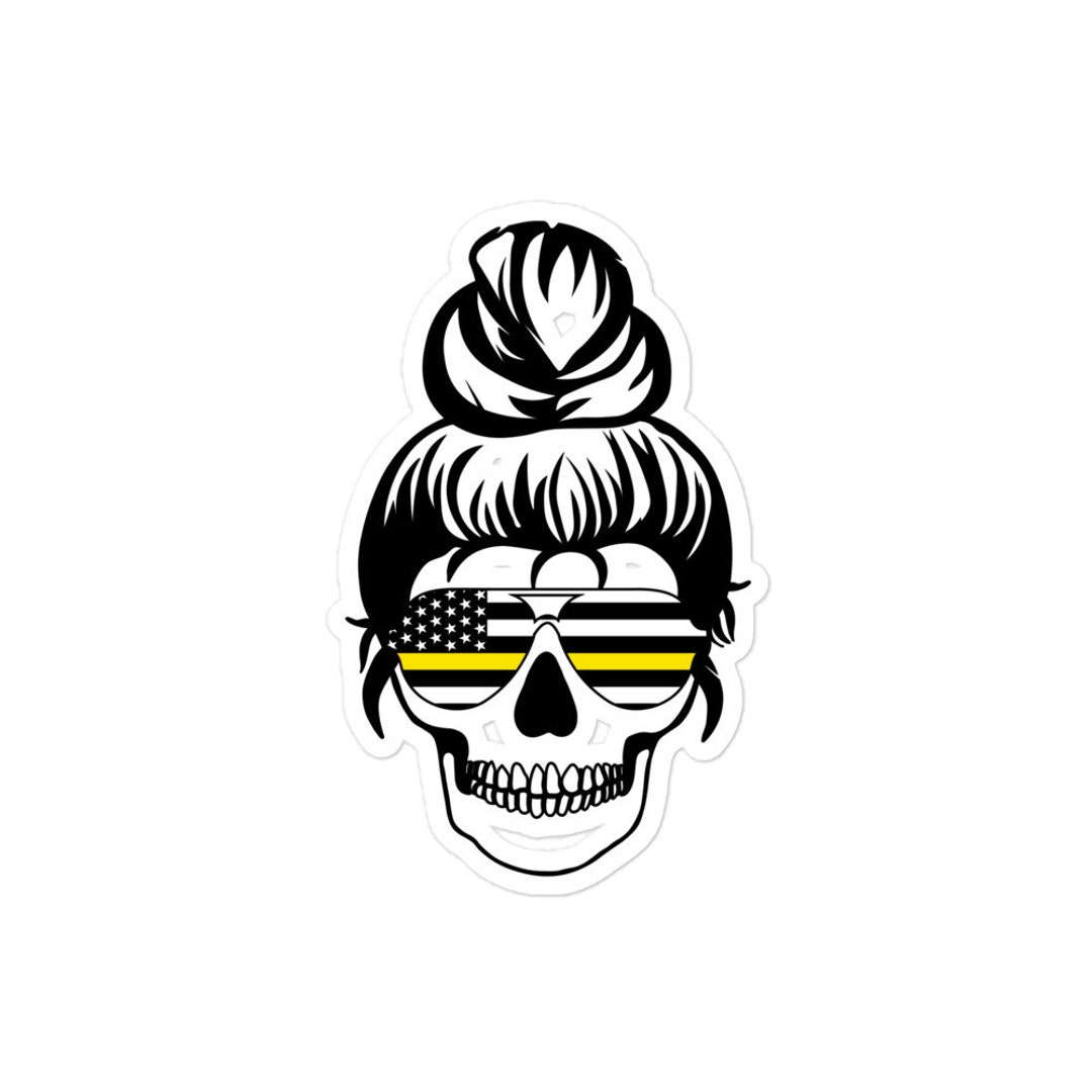 911 Dispatcher Skull Girl Top Knot Sticker Thin Gold Line - Etsy