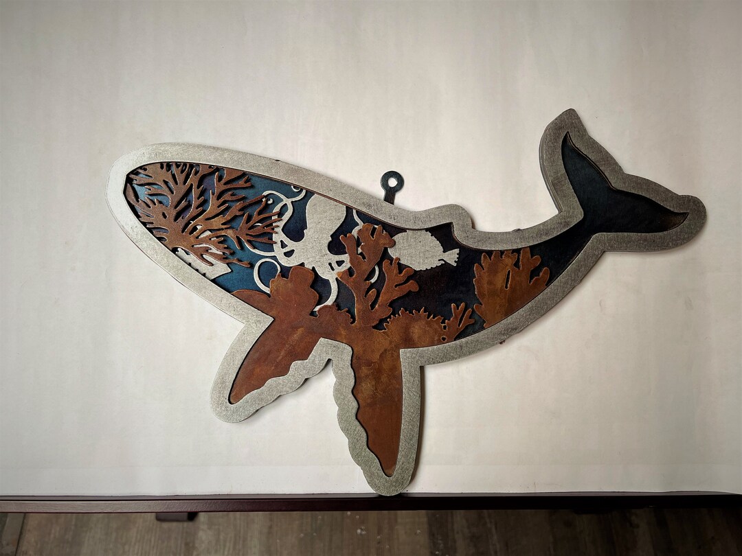 Steel Whale Wall Art, Metal Wall Decor, Layered Wall Art, Modern Wall ...