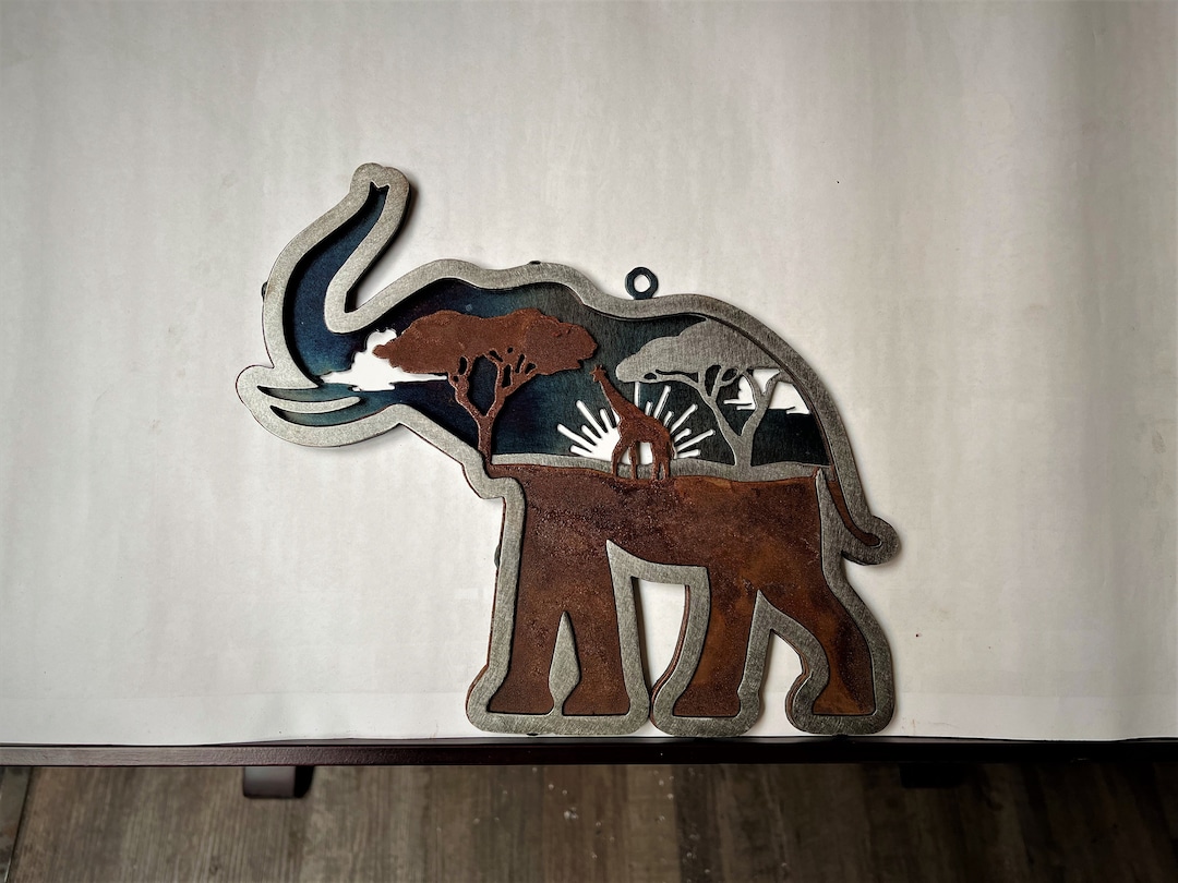 Steel Elephant Wall Art, Metal Wall Decor, Layered Wall Art, Modern ...