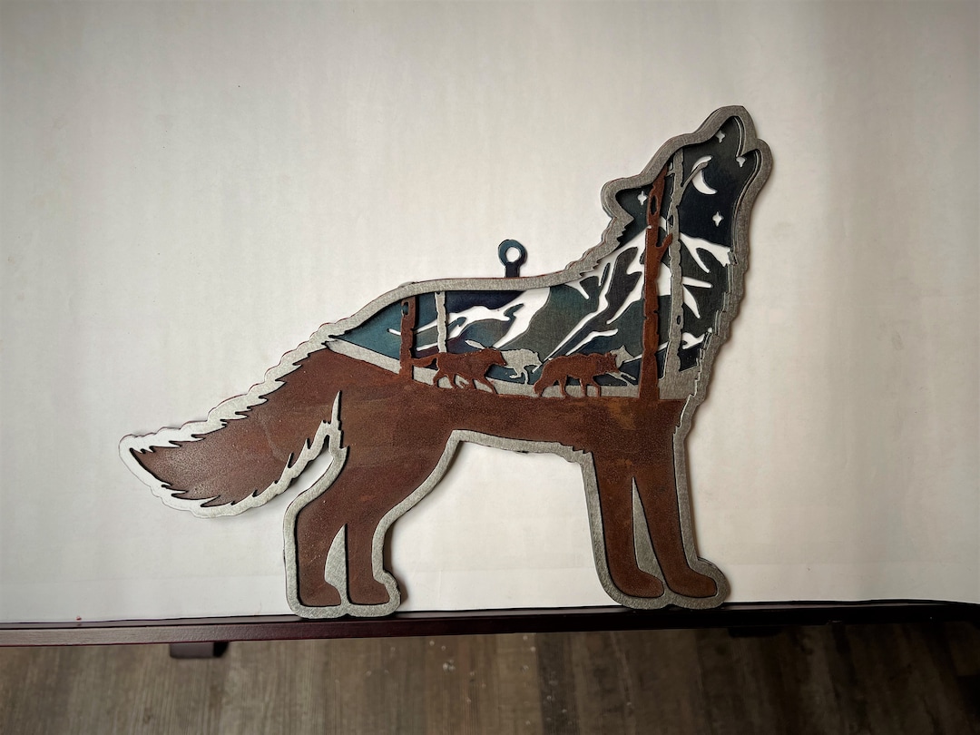 Steel Wolf Wall Art, Metal Wall Decor, Layered Wall Art, Modern Wall ...