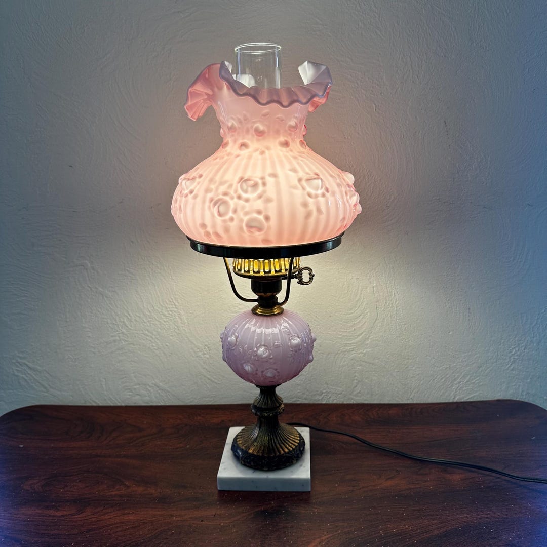 Vintage 1950’s-1960’s Fenton Cabbage Rose Dusty Pink Opalescent Marble ...