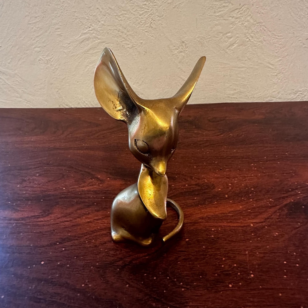 Vintage Solid Brass Big-eared Mouse/ Rat 5” Tall Brass Figurine - Etsy