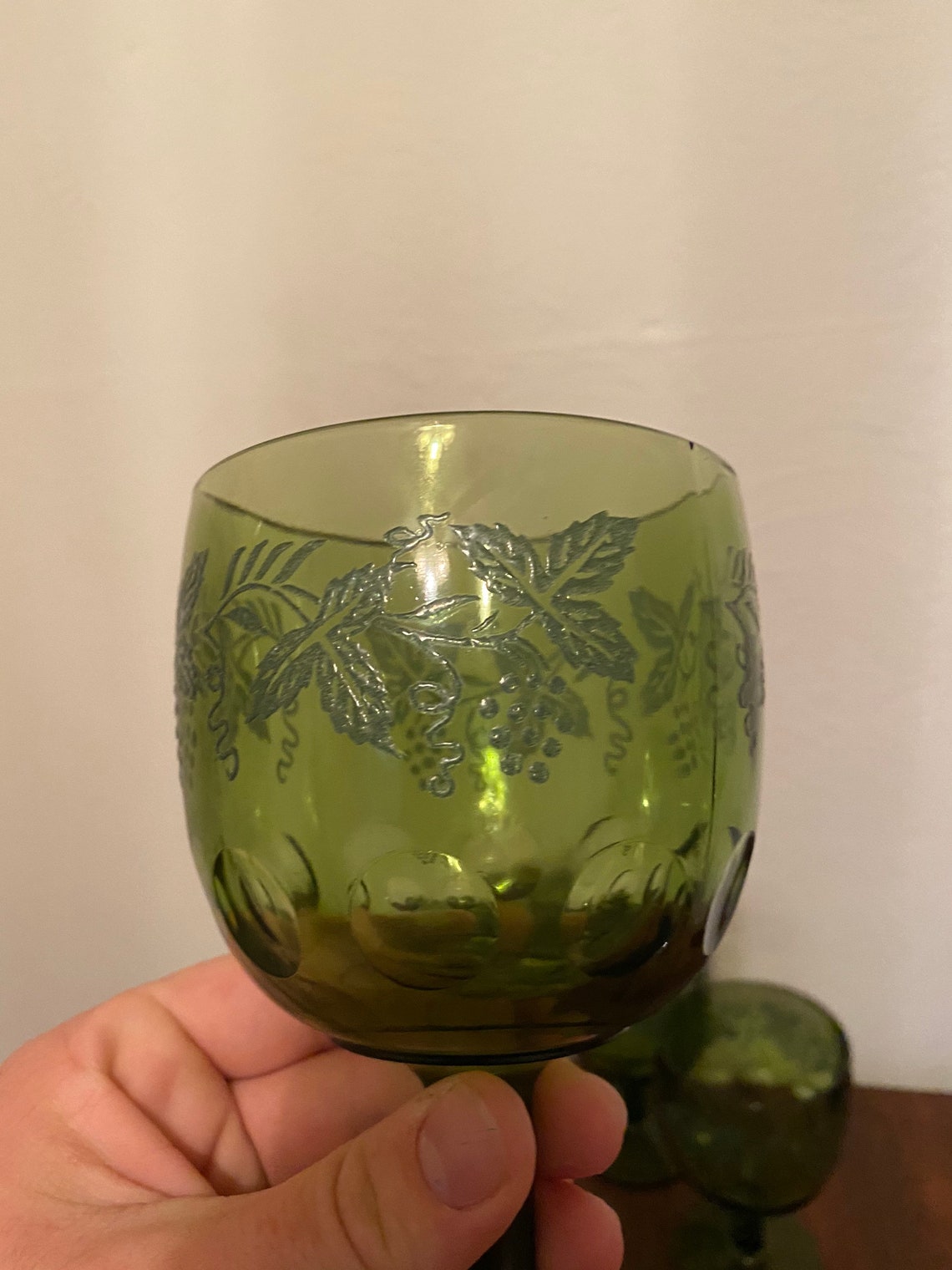 Vintage Bartlett Collins Green Water/wine/beer Goblets With Etched ...