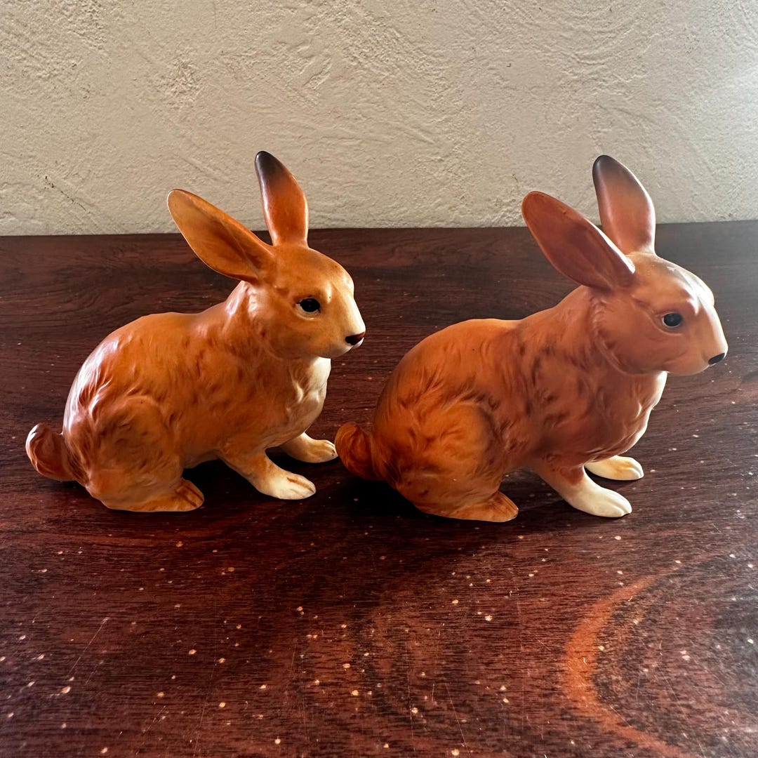 Vintage Set of 2 Lefton Ceramic Brown Bunny Rabbit Figurines 3.75” Tall ...