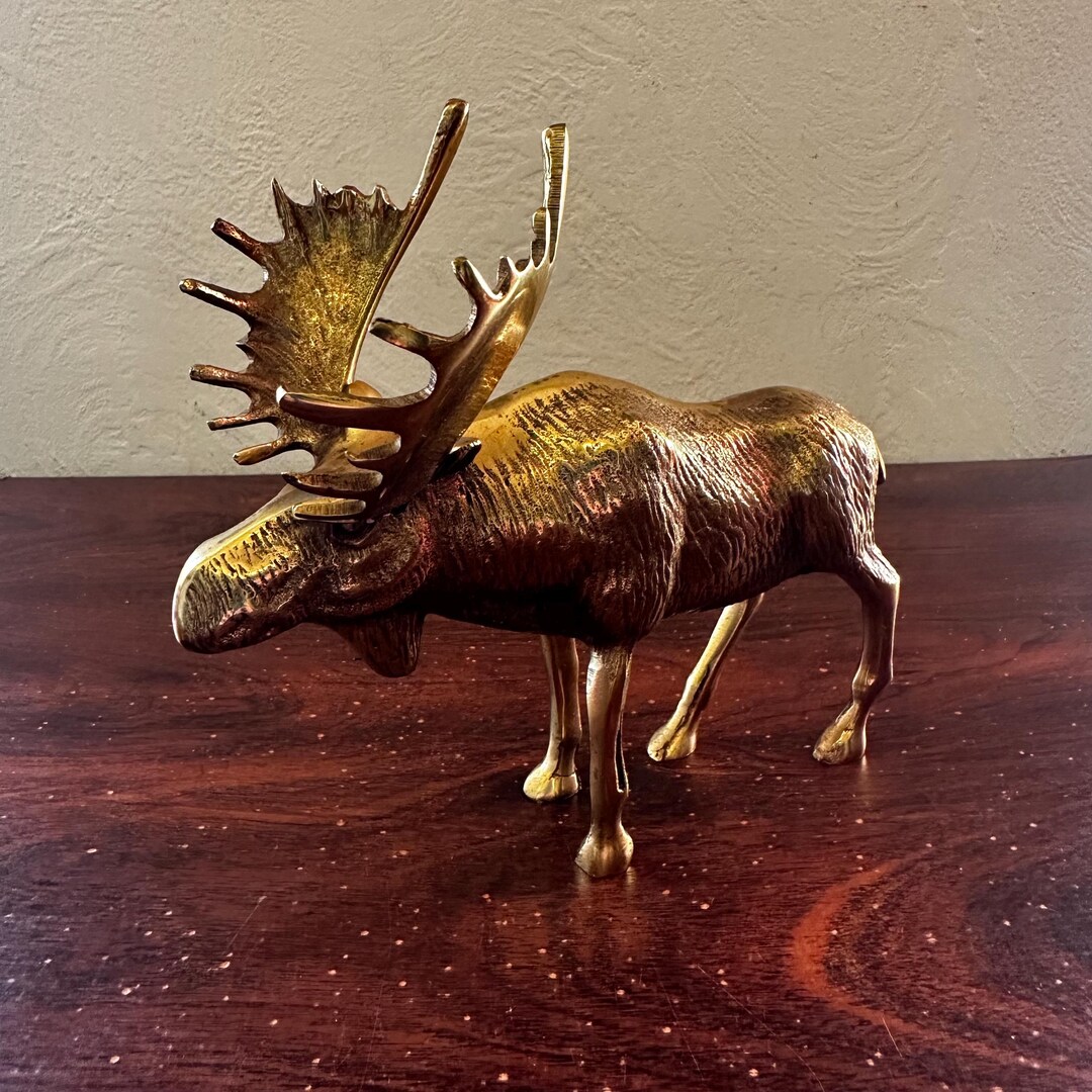 Vintage Solid Brass Moose Statue/ Figurine 6.5” Tall by 6.5” Long - Etsy
