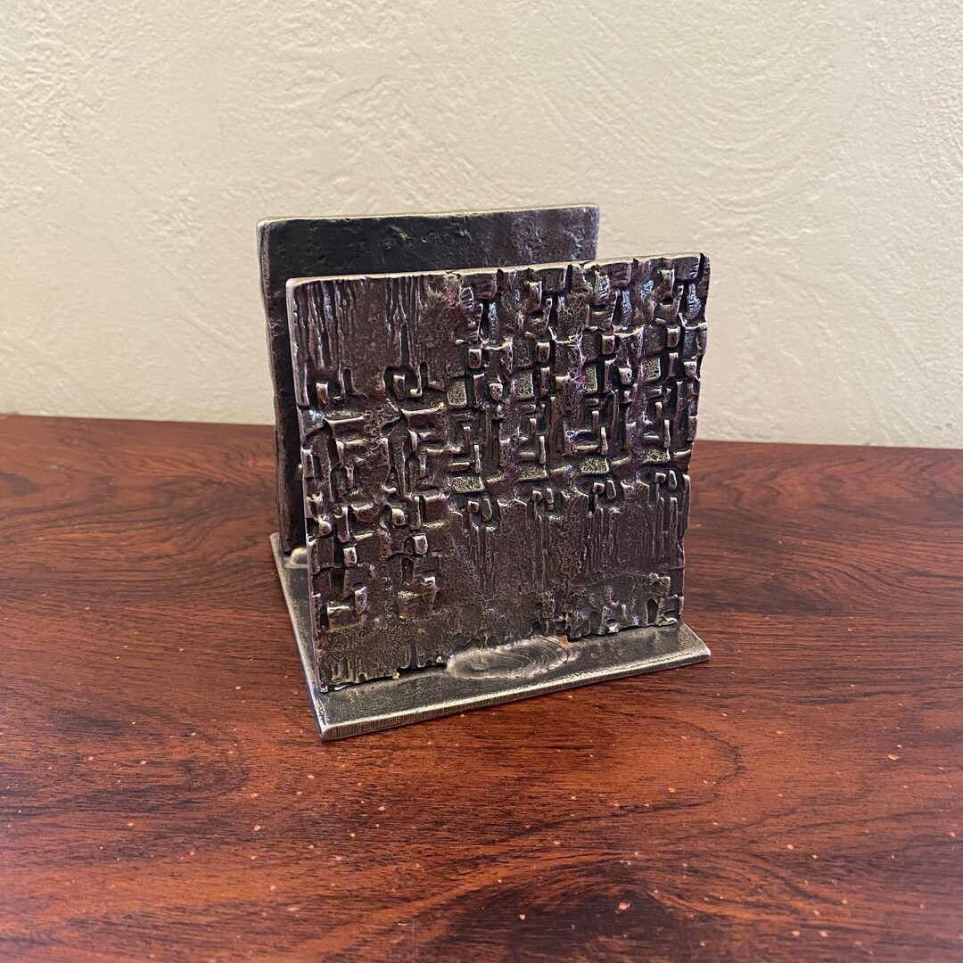 Vintage MCM Patrick Meyer Brutalist Pewter Napkin Holder Letter Holder ...