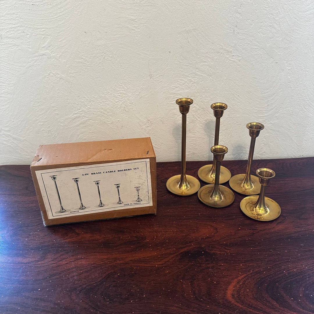 Vintage Interpur Taiwan Set of 5 Graduated Size Brass Candlestick ...