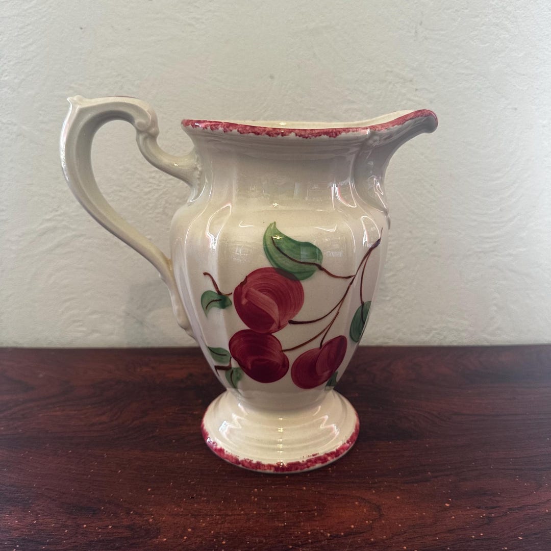 Vintage 1930’s-1940’s Blue Ridge Southern Pottery Hand-painted Apple Pattern Milady 40 Ounce ...