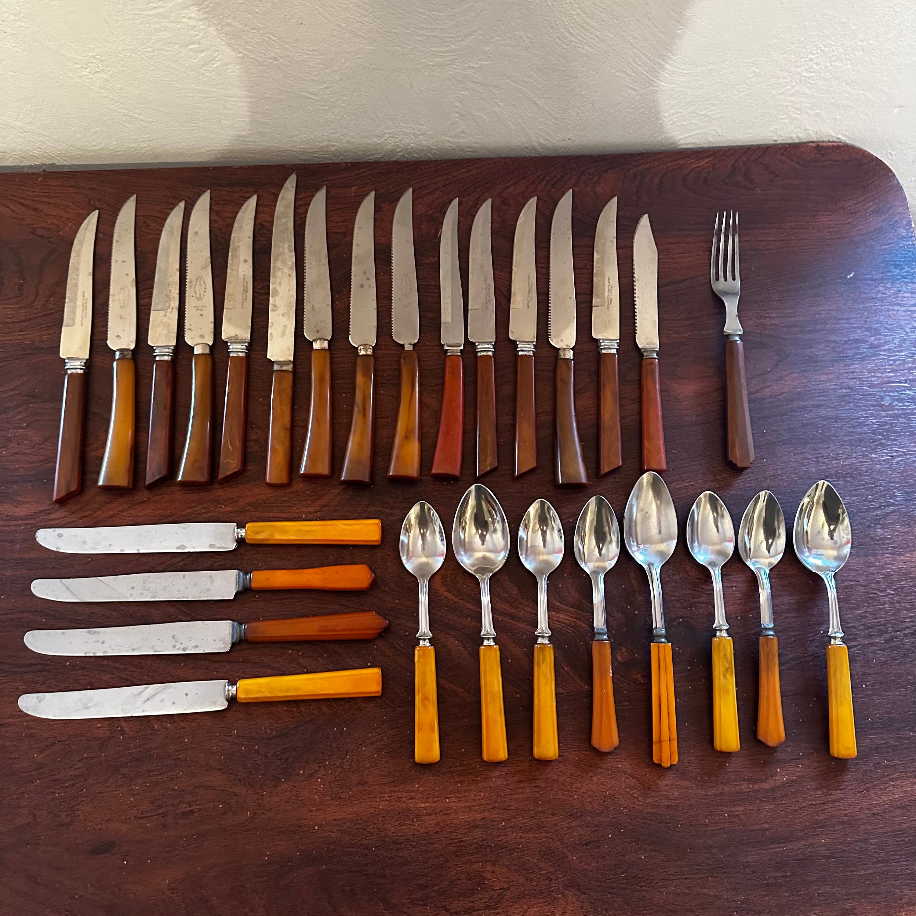 Vintage 1930’s Bakelite Butterscotch Handle Flatware Silverware Mixed ...