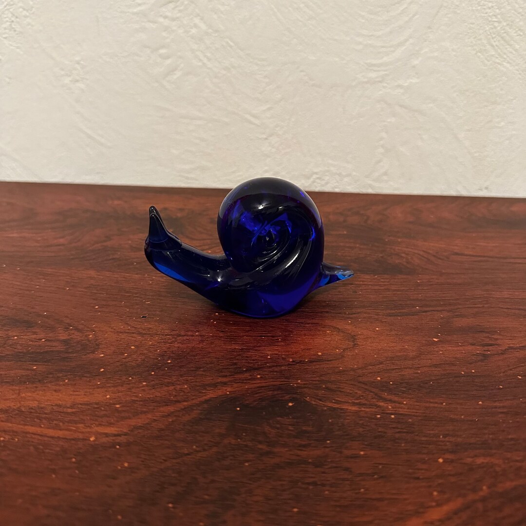 Vintage Deep Cobalt Blue Glass Snail Figurine 4” Long - Etsy