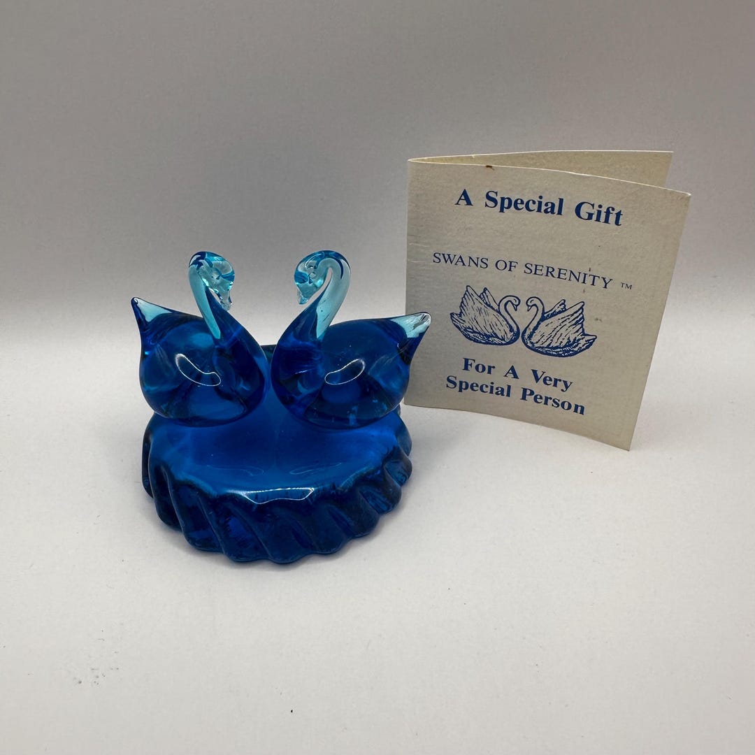 Vintage 1993 Ozark Studios Art Glass Swans of Serenity Blue Birds of ...