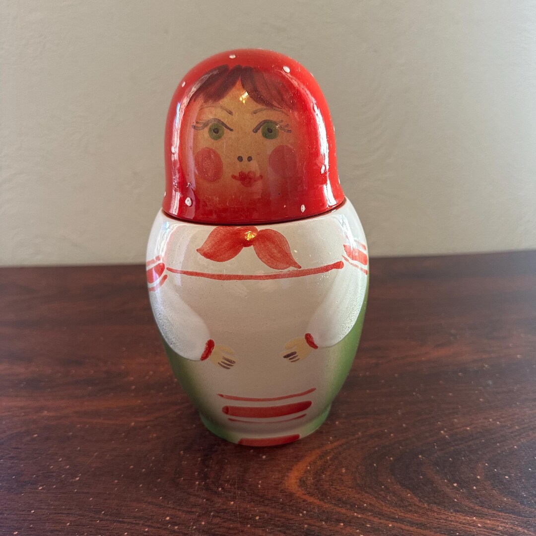 Vintage 8.5” Ceramic Russian Nesting Doll Cookie Jar USSR? Flaw- Chips ...