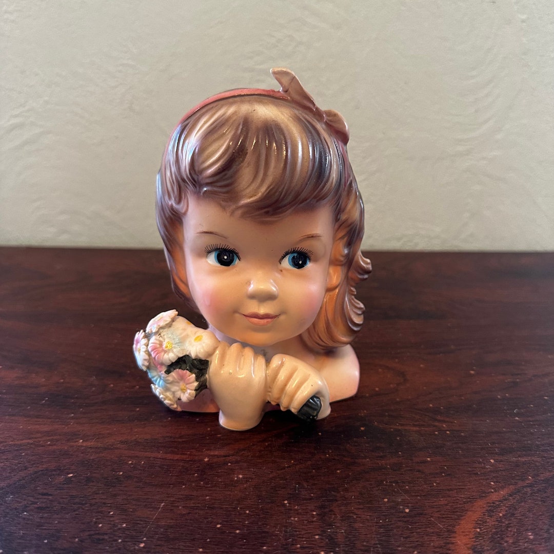 Vintage 1950’s-1960’s Enesco Delsey Tissue Girl Holding Flowers Head ...