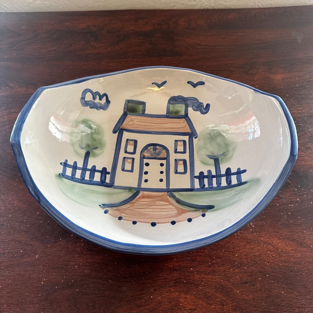 Vintage M.A Hadley Pottery 11” Venetian Bowl Oblong Oval Lug Handled ...