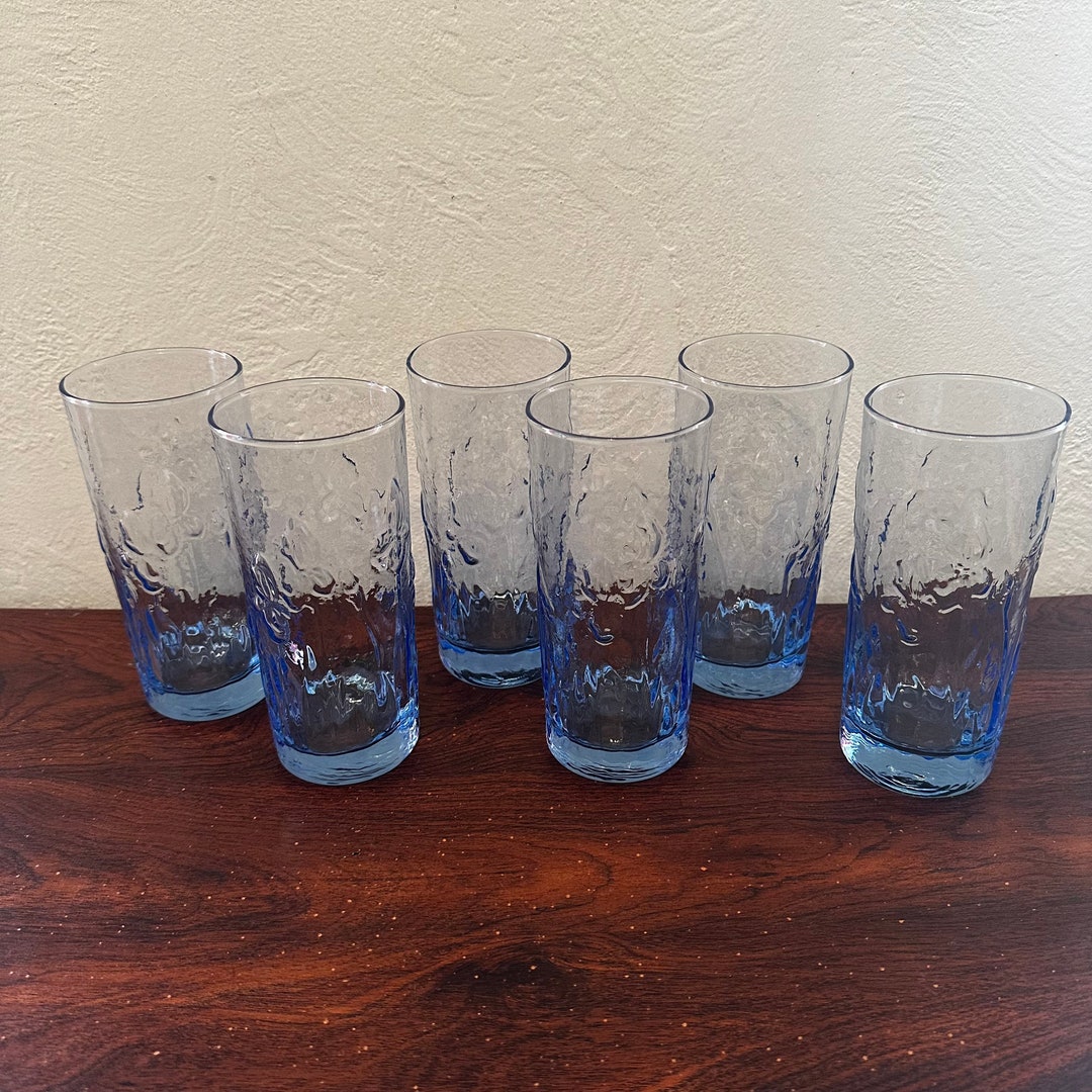 Beautiful Vintage Set of 6 Anchor Hocking Blue Iris 12 Ounce Drinking ...